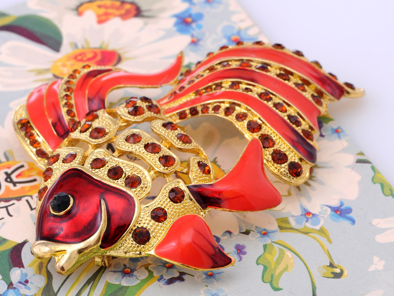 Rare Gorgeous Ruby Epoxy Enamel Ruby Fish Pin Brooch - Anna-Kaci ...