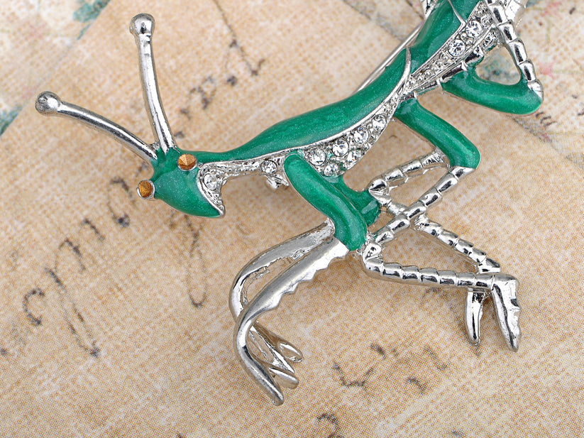 Silver Glitter Green Long Praying Mantis Insect Brooch Pin - Anna-Kaci ...