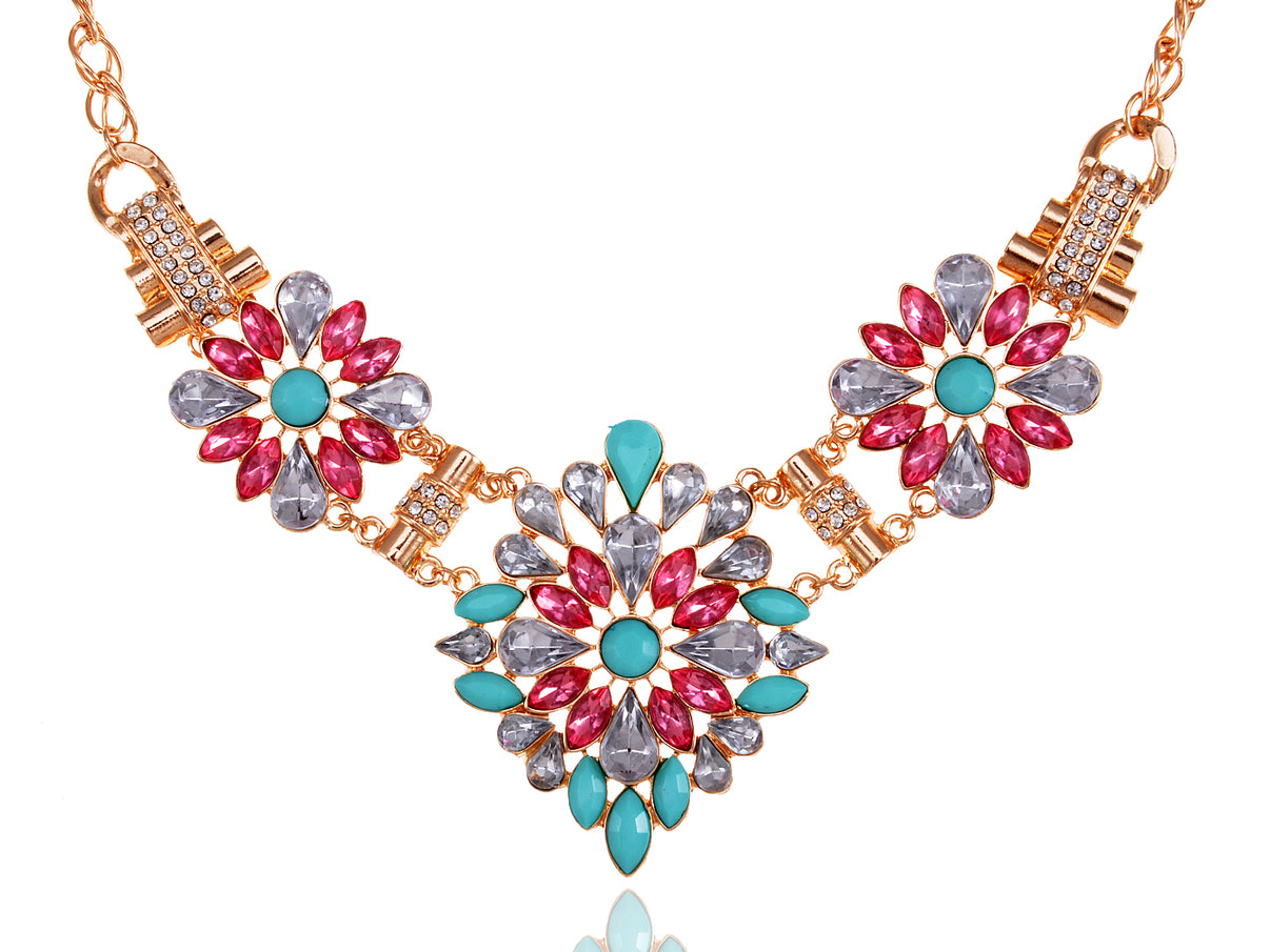 Rose Blue Gold Flower Hoop Chain Pendant Necklace - Anna-Kaci – ALILANG.COM