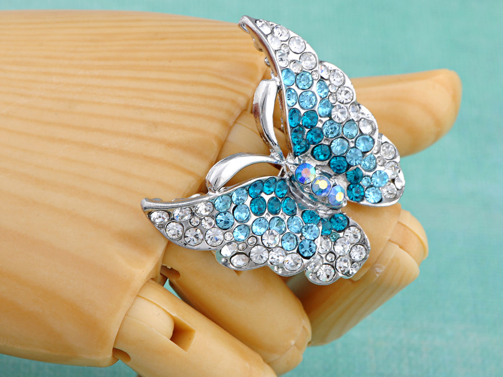 Light Blue Sparkle Flying Butterfly Hand Ring - Anna-Kaci – ALILANG.COM