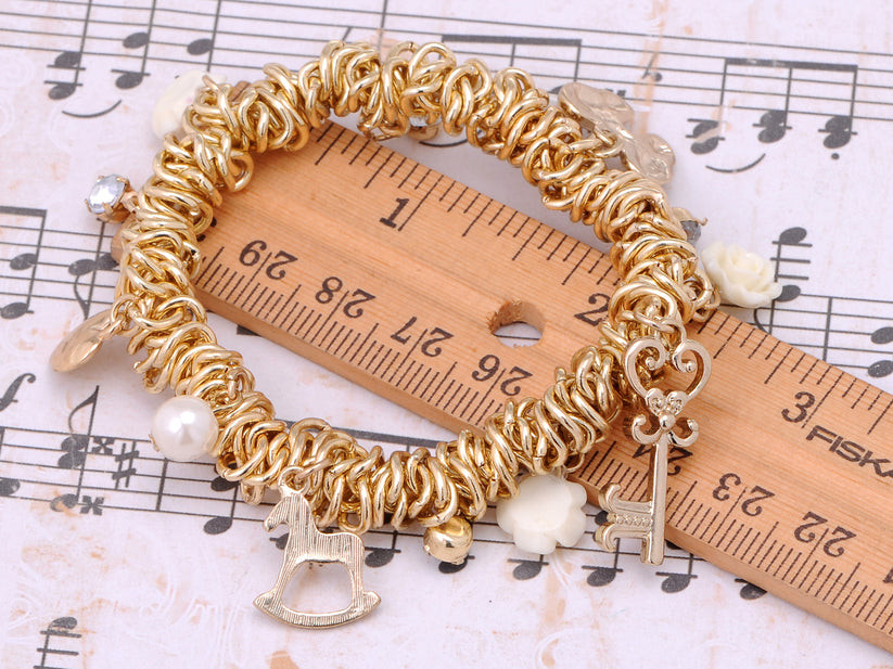 ALILANG Gold Dangling Charm Rhinestones Heart Pearl Horse Bow Key ...